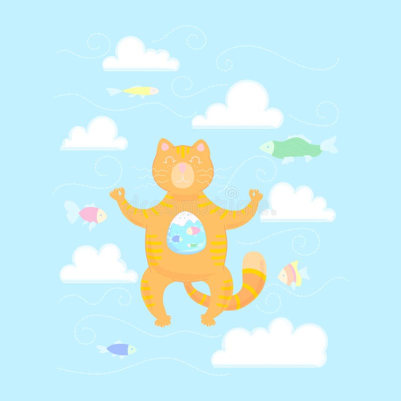 Meditating red cat stock vector. Illustration of meditation - 383605850