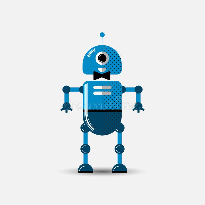 Funny Vector Robot Icon in Flat Style Isolated on Grey Background. Cute ...