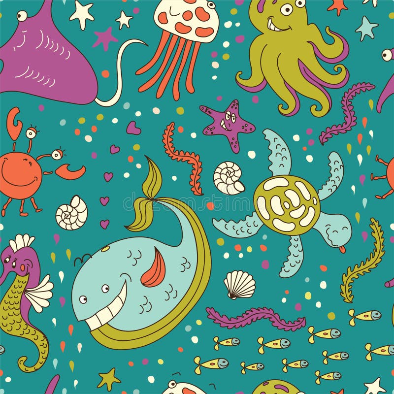 Ocean creature bg stock vector. Illustration of seamless - 11130028