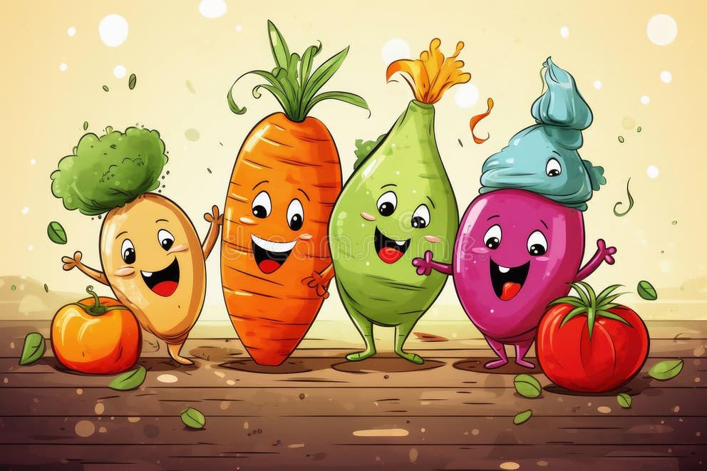 Funny Vegetables Having a Party Stock Illustration - Illustration of ...