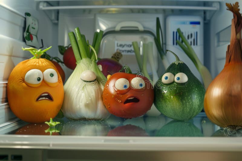 Funny Vegetables in the Refrigerator. Stock Illustration - Illustration ...