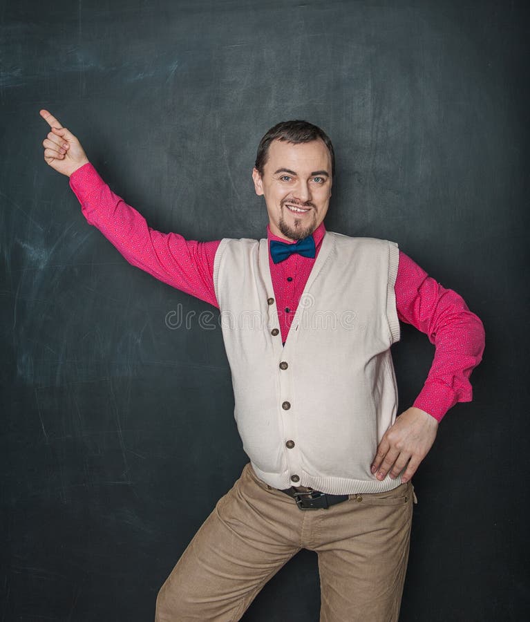 Funny Vintage Style Man Dancing on Chalkboard Background Stock Photo ...