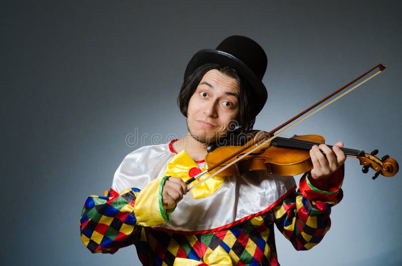 The Funny Violin Clown Player in Musical Concept Stock Image - Image of ...