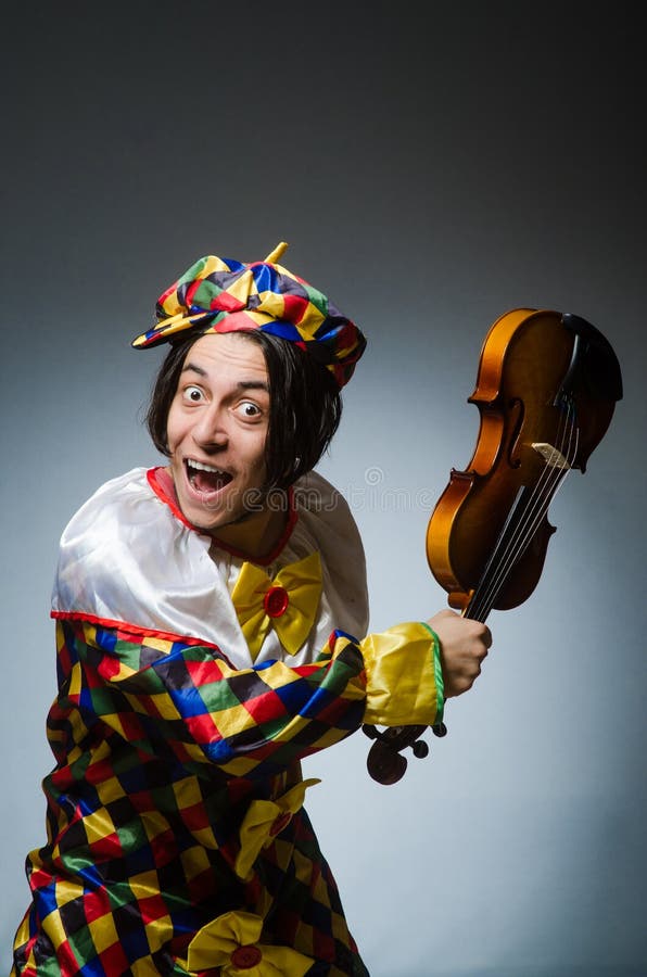 The Funny Violin Clown Player in Musical Concept Stock Image - Image of ...