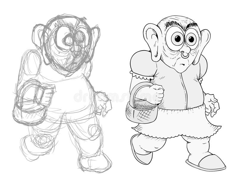 Funny Walking Ugly Sketch Lines Art Comic Stock Vector - Illustration ...