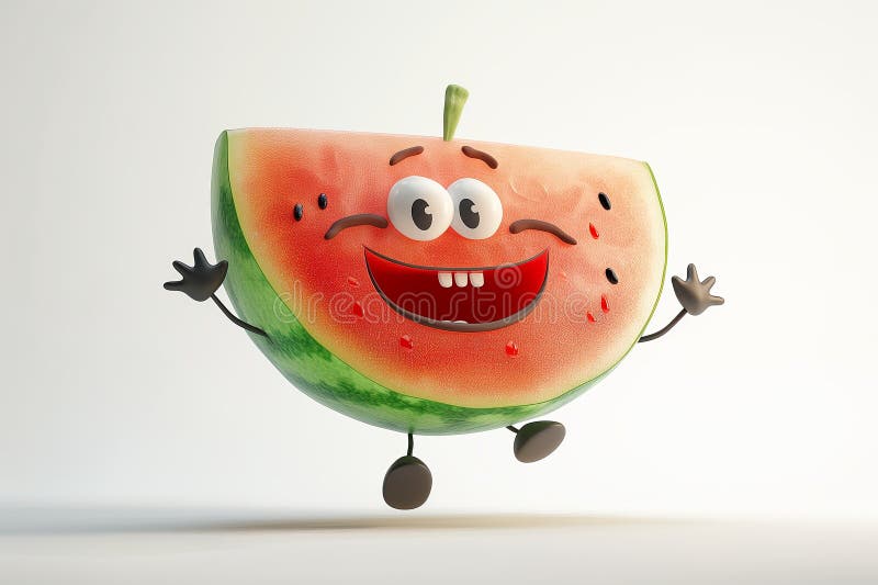 Funny Watermelon Character on White Background. 3d Illustration. Stock ...