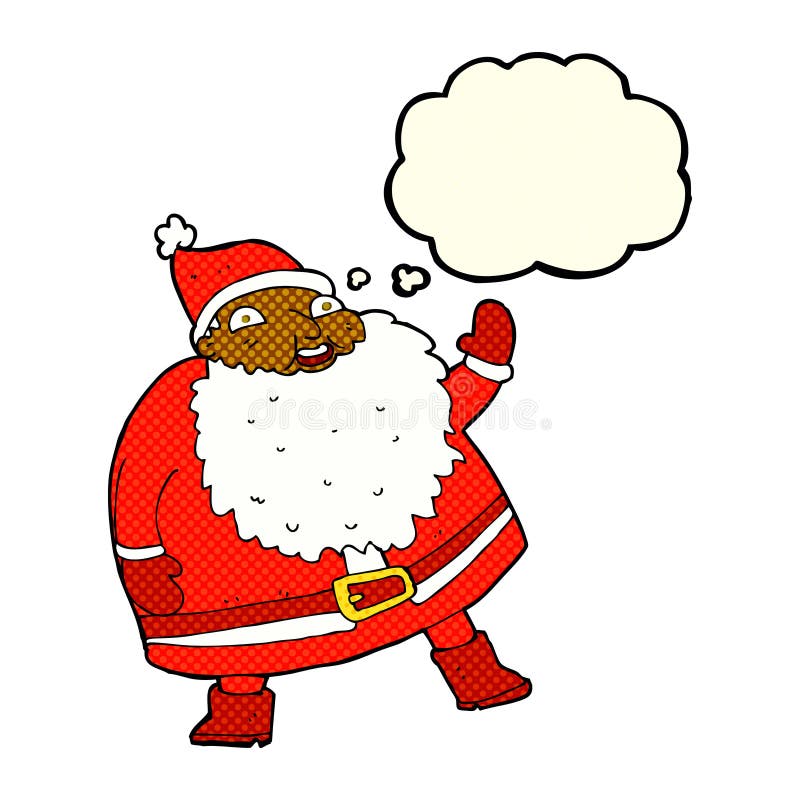 Funny Waving Santa Claus Cartoon with Thought Bubble Stock Illustration ...