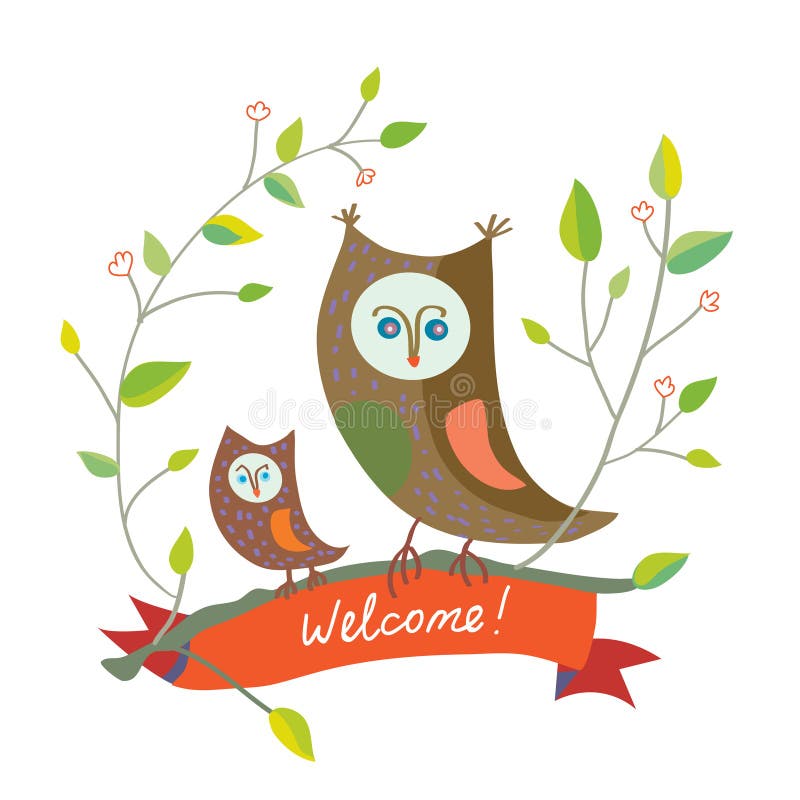 Funny Welcome Card with Owl - Cute Design Stock Vector - Illustration ...