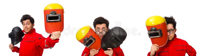 The Funny Welder Isolated on White Stock Image - Image of mask, steel ...