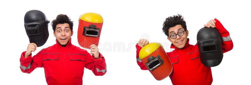 The Funny Welder Isolated on White Stock Photo - Image of collage, mask ...