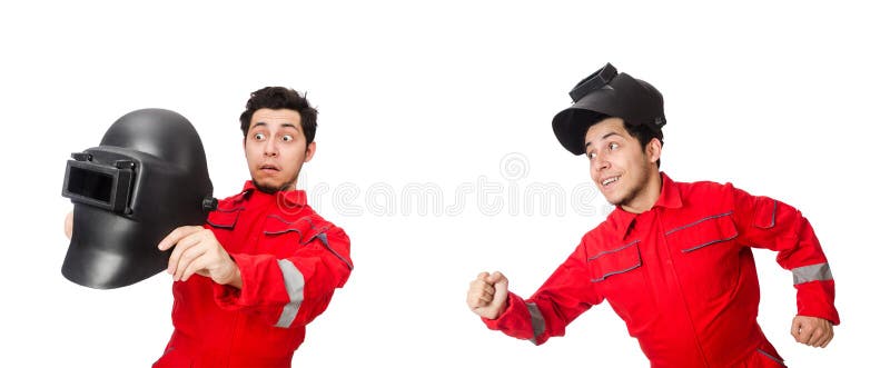 The Funny Welder Isolated on White Stock Photo - Image of humor ...