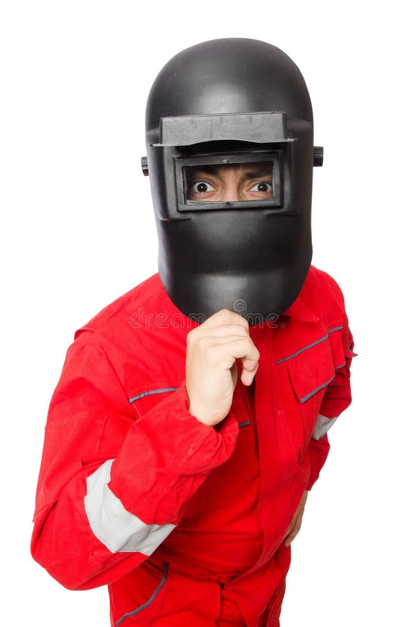 The Funny Welder Isolated on White Stock Image - Image of labor, mask ...