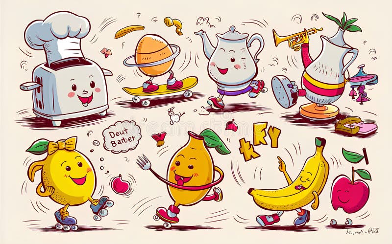 A Funny Whimsical Illustration of Everyday Objects Stock Illustration ...