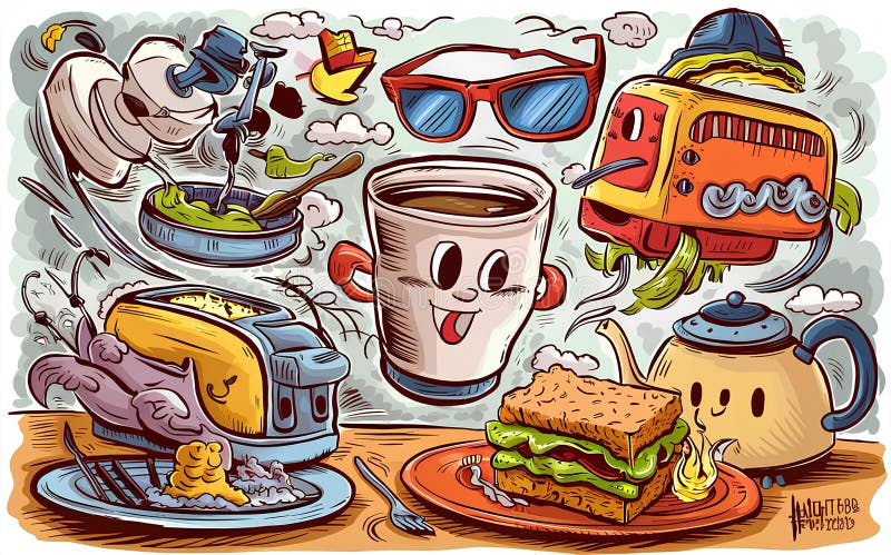 A Funny Whimsical Illustration of Everyday Objects Stock Illustration ...