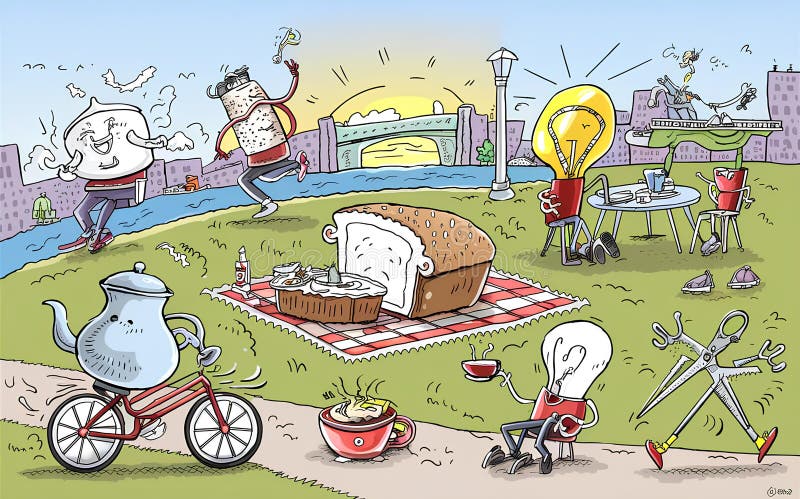 A Funny Whimsical Illustration of Everyday Objects Stock Illustration ...