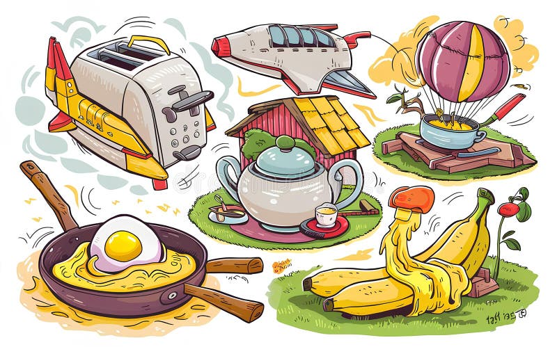 A Funny Whimsical Illustration of Everyday Objects Stock Illustration ...