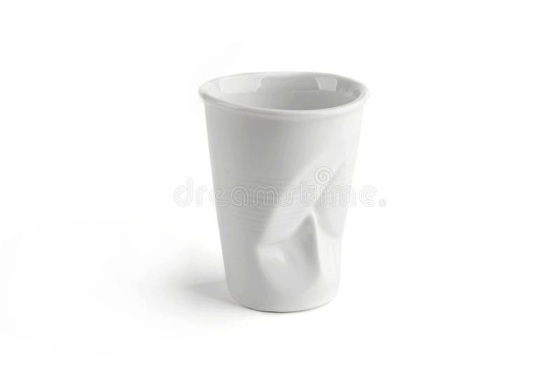 Design Crumpled Ceramic Coffee Cup As Plastic One Time Cup Isolated on ...