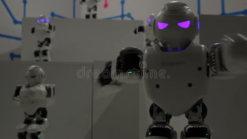 Funny white dancing robots stock video. Video of editorial - 84962211