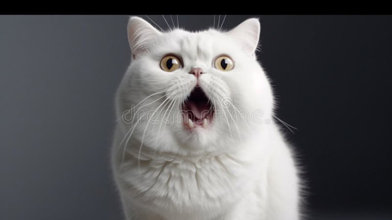Funny White Fat Cat, Shout with Shocked Expression. Generative AI Stock ...