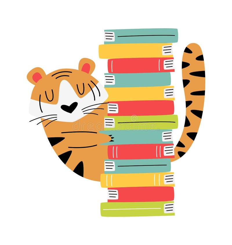 Funny Wild Tiger with Books Flat Icon Stock Vector - Illustration of ...