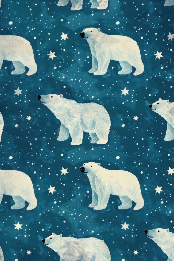 Funny Winter Pattern with Polar Bear and Stars. Kids Print. Ai ...