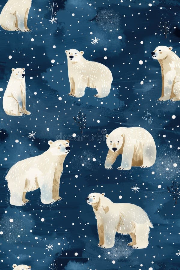 Funny Winter Pattern with Polar Bear and Stars. Kids Print. Ai ...