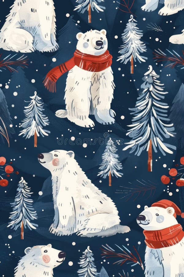 Funny Winter Pattern with Polar Bear and Stars. Kids Print. Ai ...