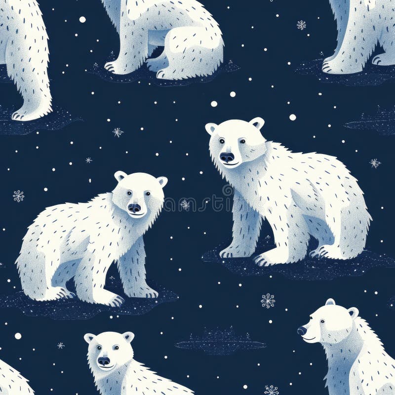Funny Winter Pattern with Polar Bear and Stars. Kids Print. Ai ...