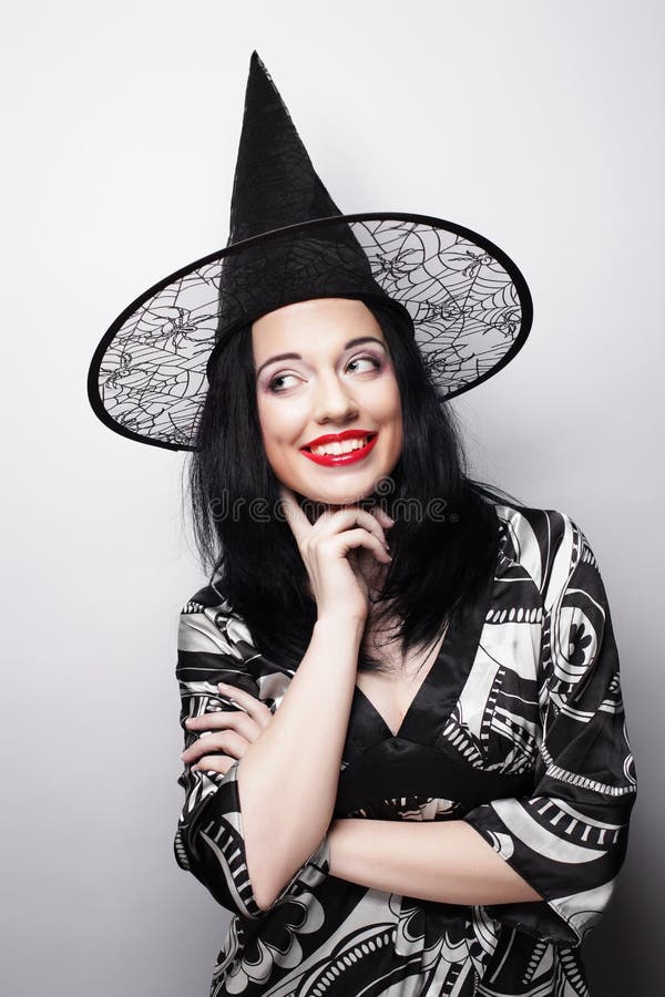 Funny Witch. Young Happy Woman with Canival Hat Stock Image - Image of ...