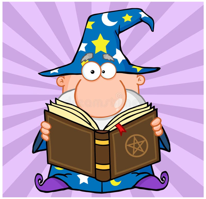 Funny Wizard Holding a Magic Book Stock Vector - Illustration of medium ...