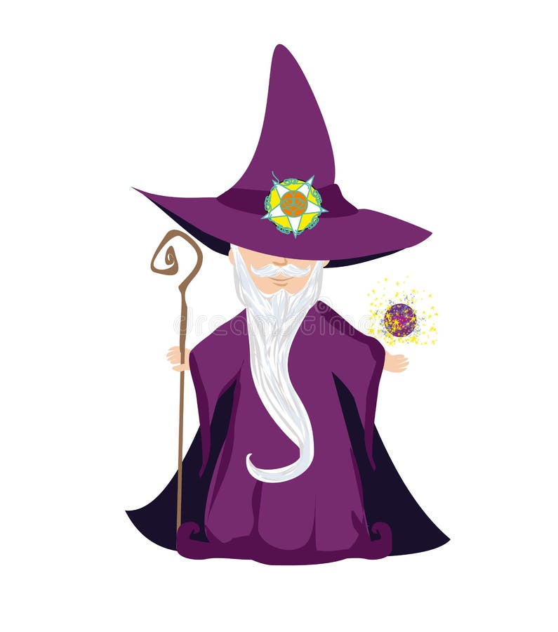 Funny Wizard with a Magic Ball and a Wand Stock Vector - Illustration ...