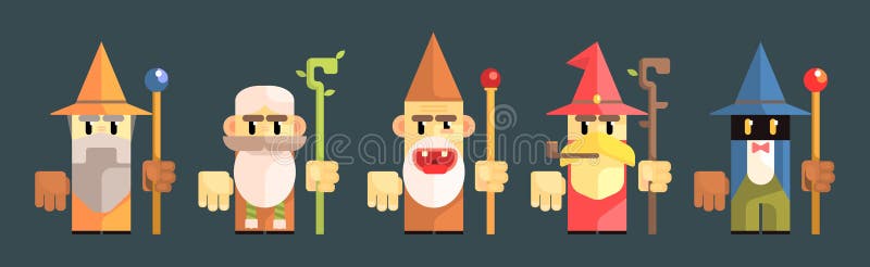 Different Wizard Male Character in Robe Do Spell Vector Set Stock ...