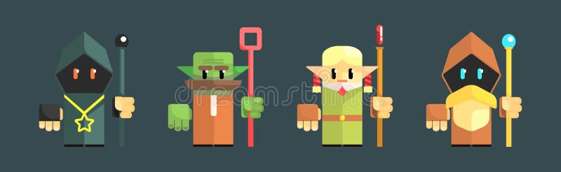 Funny Wizard and Magical Old Warlock Character Vector Set Stock ...