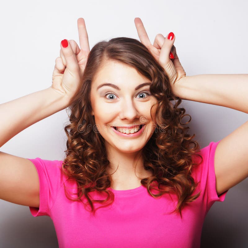 Funny Woman Doing Hand Sign Stock Photo - Image of sensuality, series ...