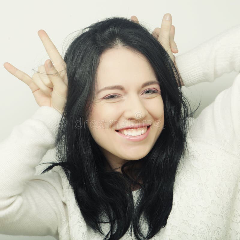Funny Woman Doing Hand Sign Stock Image - Image of smiling, sensuality ...