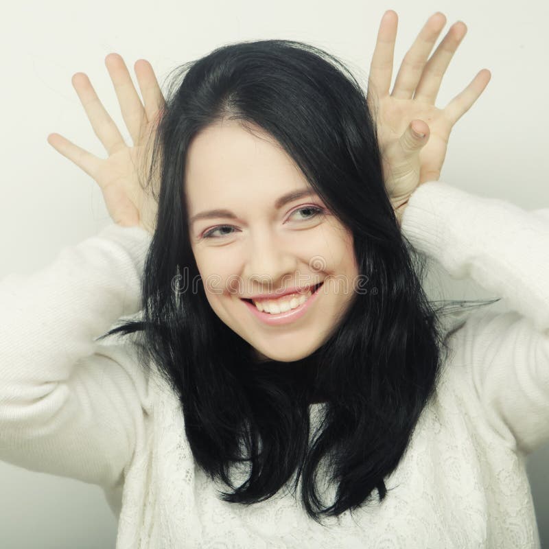 Funny Woman Doing Hand Sign Stock Image - Image of excitement, sign ...