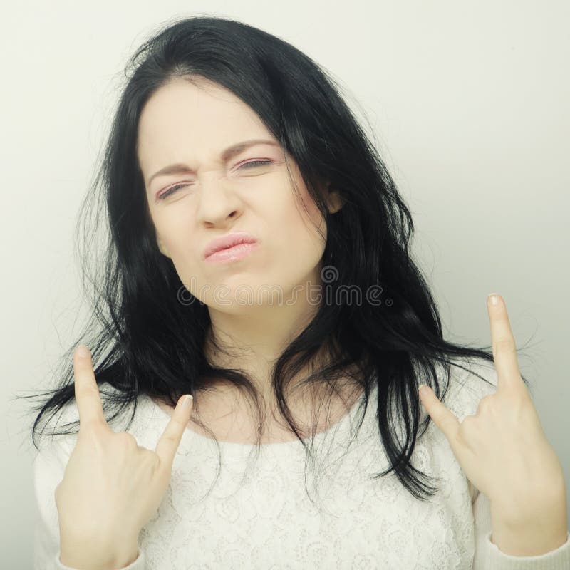Funny Woman Doing Hand Sign Stock Image - Image of posing, rabbit: 52029679