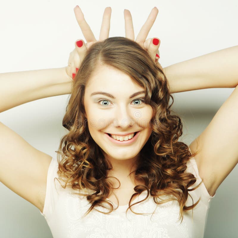 Funny Woman Doing Hand Sign Stock Image - Image of imagination ...