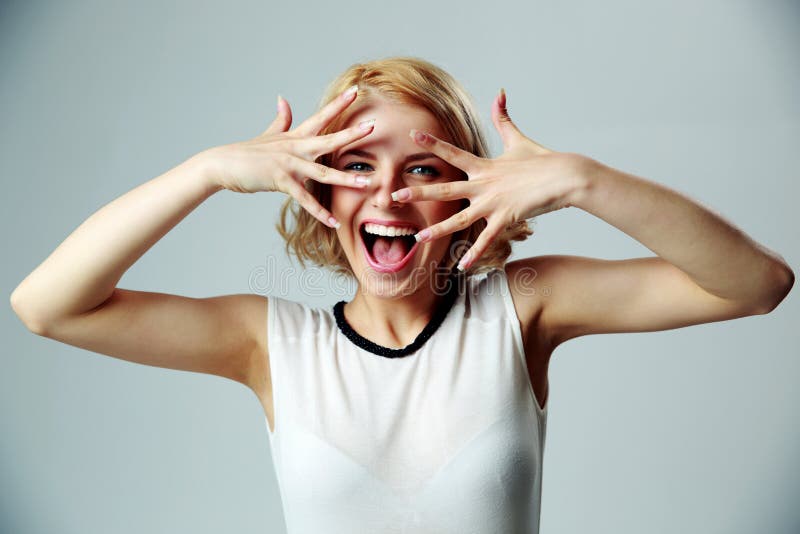 Beautiful Woman on Gray Background Stock Image - Image of caucasian ...