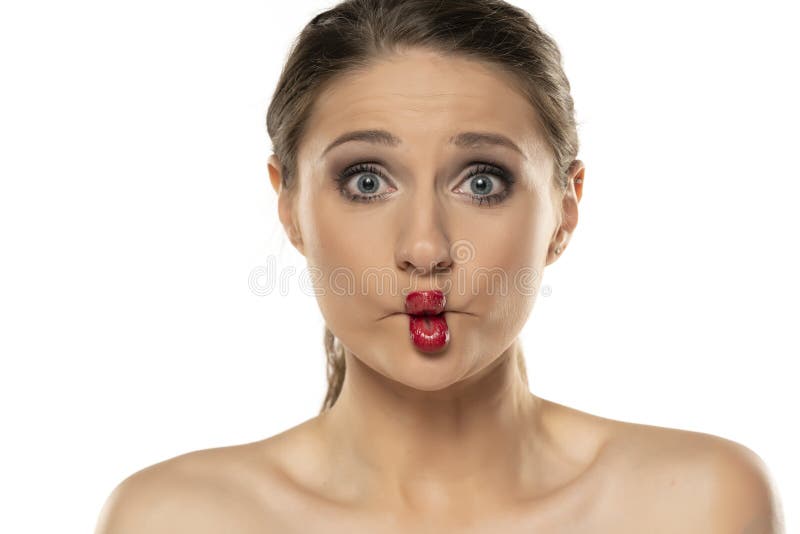Funny Woman Makes a Fish Face Stock Photo - Image of isolated ...