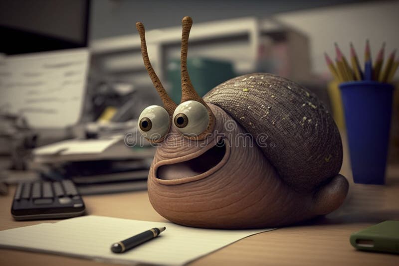 A Funny Workaholic Snail at Office Work Stock Illustration ...