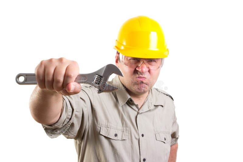Funny Sad Worker with Shovel and Wheelbarrow Isolated Stock Image ...