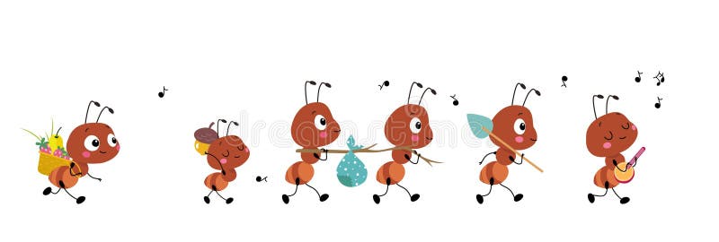 Funny Working Ants Characters. Cartoon Ant Walk One after Another and ...