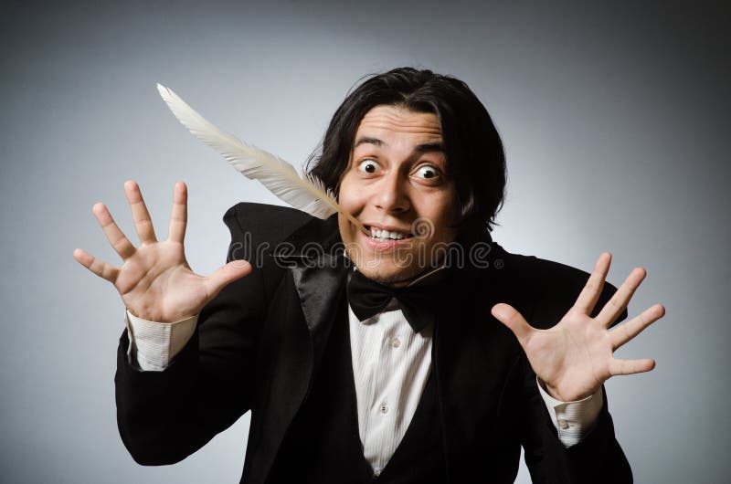 The Funny Writer with Quill in Vintage Concept Stock Image - Image of ...
