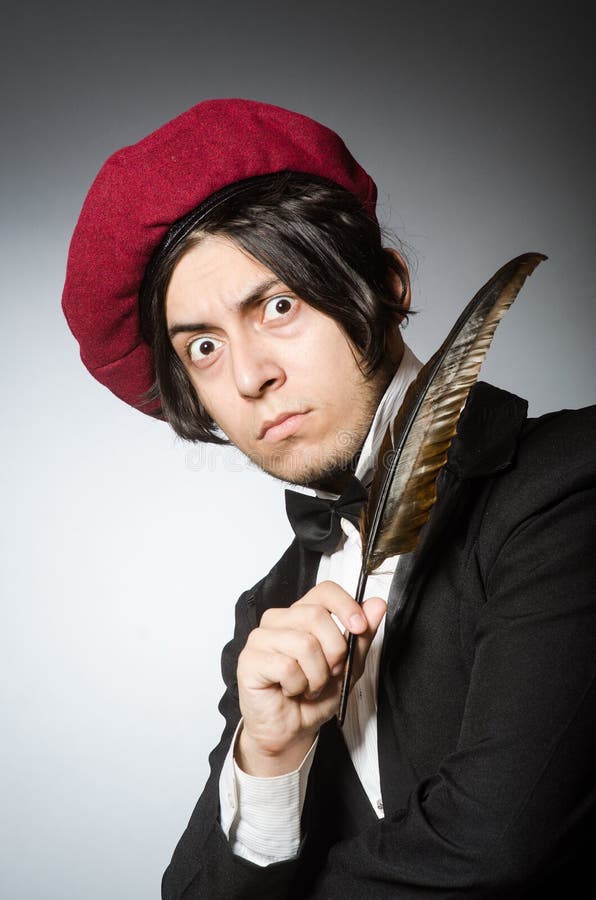 The Funny Writer with Quill in Vintage Concept Stock Image - Image of ...