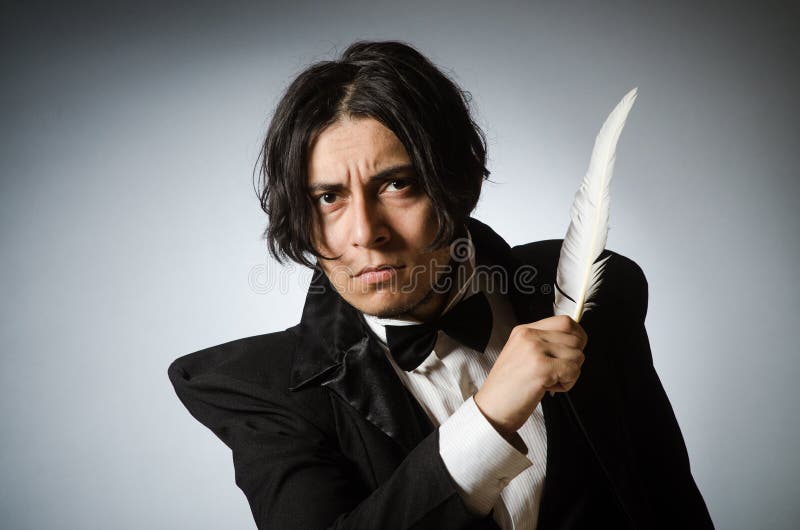 The Funny Writer with Quill in Vintage Concept Stock Photo - Image of ...