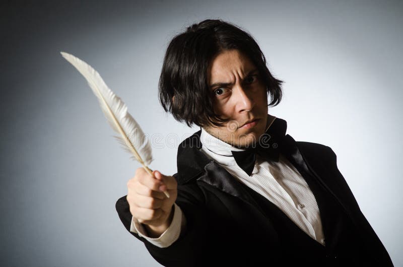 The Funny Writer with Quill in Vintage Concept Stock Photo - Image of ...