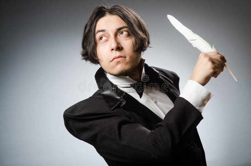 The Funny Writer with Quill in Vintage Concept Stock Photo - Image of ...