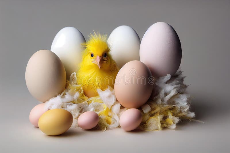 Funny Yellow Chicken Hatching from Egg Sitting in Nest. Stock ...