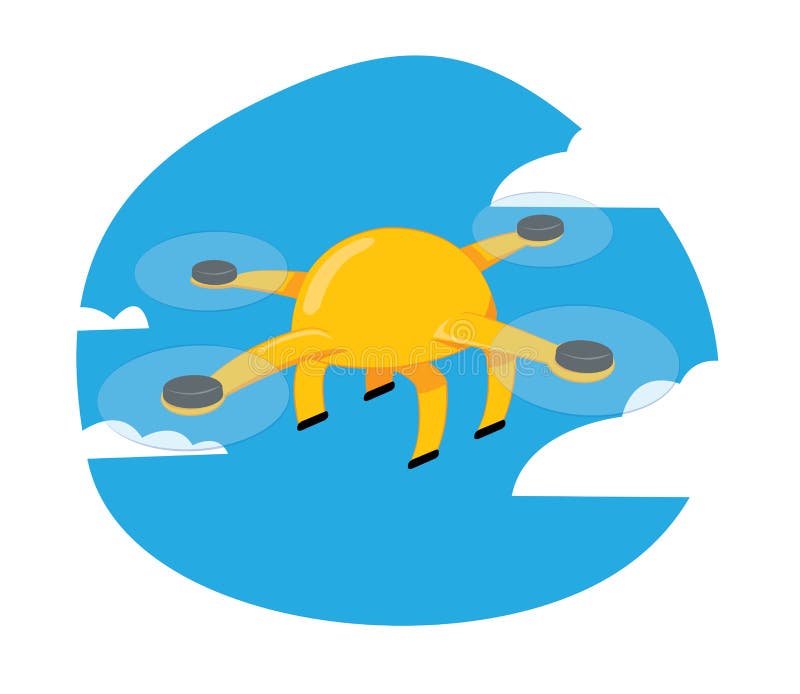 Funny Yellow Drone Flying On A Blue Sky Background Stock Vector ...